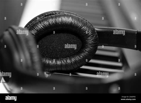 Headphones On Musical Synthesizer Keyboard Headphones On Electronic Piano Musical Background
