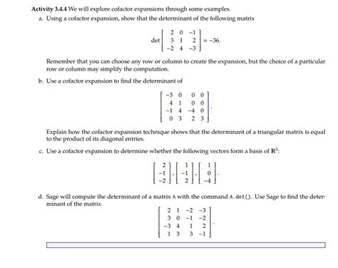 Solved Activity 3 4 4 We Will Explore Cofactor Expansions