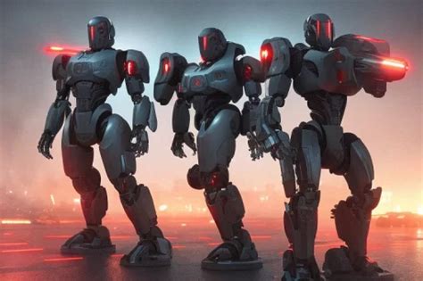 Ai Art Generator Dark War Robot With Red Lights Power Armor