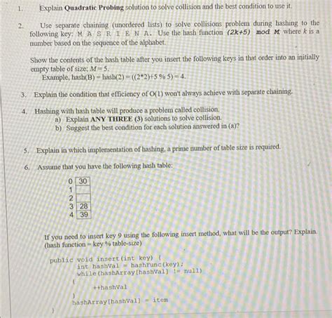 Solved 1 Explain Quadratic Probing Solution To Solve