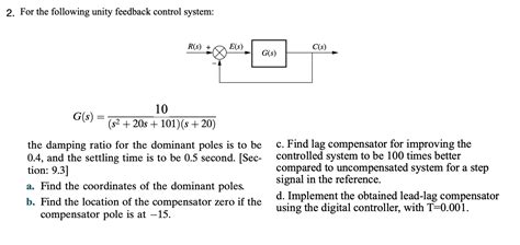 Solved 2 For The Following Unity Feedback Control System