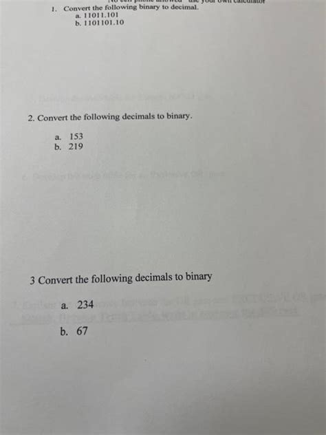 Solved 1. Convert the following binary to decimal. a. | Chegg.com
