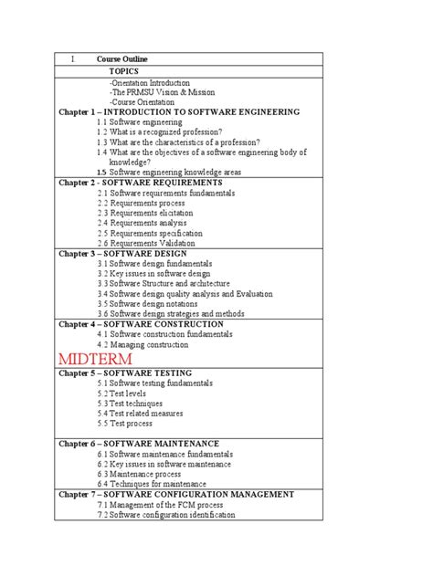 Course Outline Software Engineering Pdf