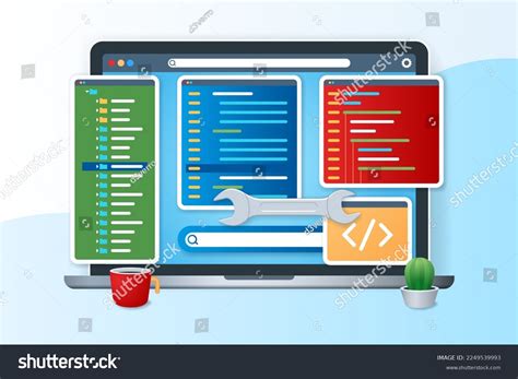 Programming Banner Laptop Coding Symbols Programming Stock Vector