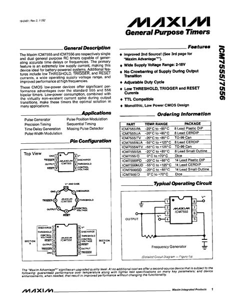 55 Timer Datasheet Features Specifications And Applications
