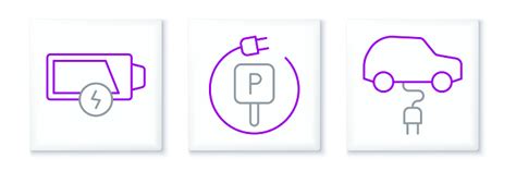 세트 라인 전기 자동차 배터리 부족 및 충전 주차 전기 아이콘 벡터 가득 찬에 대한 스톡 벡터 아트 및 기타 이미지 가득 찬 계기판 측정기 고압 전류 주의 Istock
