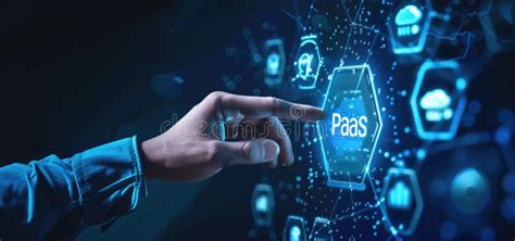 Hand Interacting With Virtual Interface Showing Paas Technology In Digital Networking