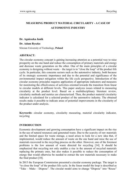 pdf measuring product material circularity a case of automotive industry