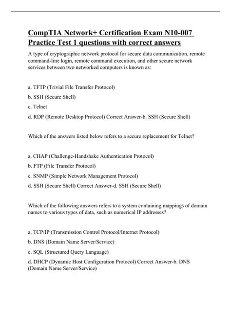 Comptia Network Certification Exam N10 007 Practice Test 1 Questions