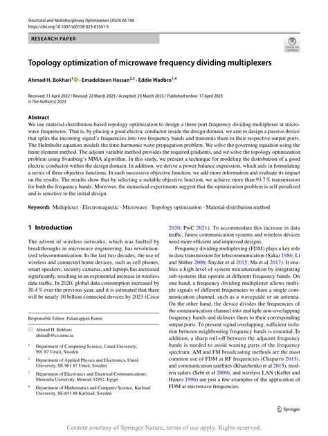 Pdf Topology Optimization Of Microwave Frequency Dividing Multiplexers