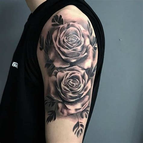 Traditional Rose Tattoo Black And Grey Sleeve