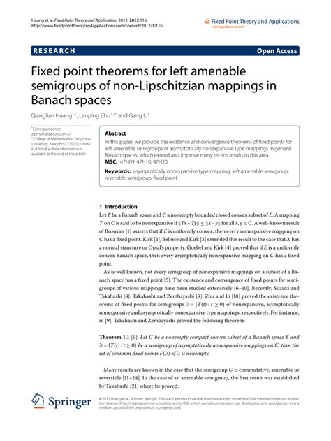 Pdf Fixed Point Theorems For Left Amenable Semigroups Of Non