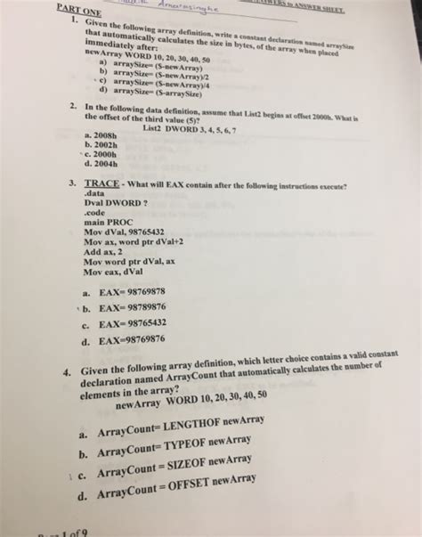 Solved Part One 1 Given The Following Array Definition