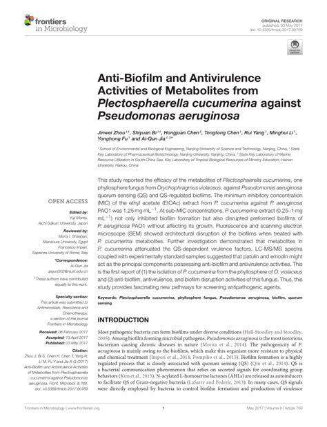Pdf Anti Biofilm And Antivirulence Activities Of Metabolites From