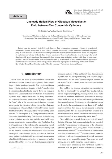 Pdf Unsteady Helical Flow Of Giesekus Viscoelastic Fluid Between Two Concenteric Cylinders