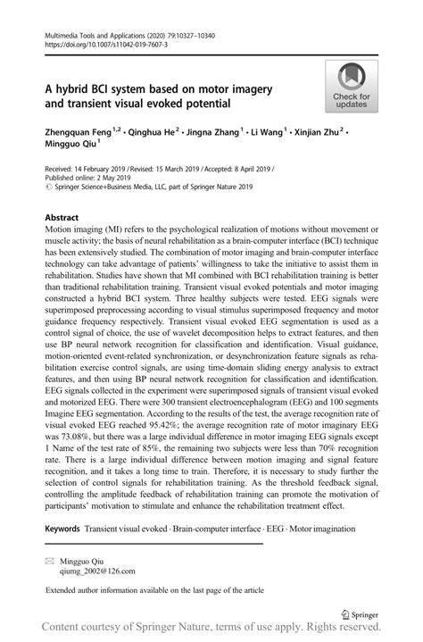 A Hybrid Bci System Based On Motor Imagery And Transient Visual Evoked Potential Request Pdf