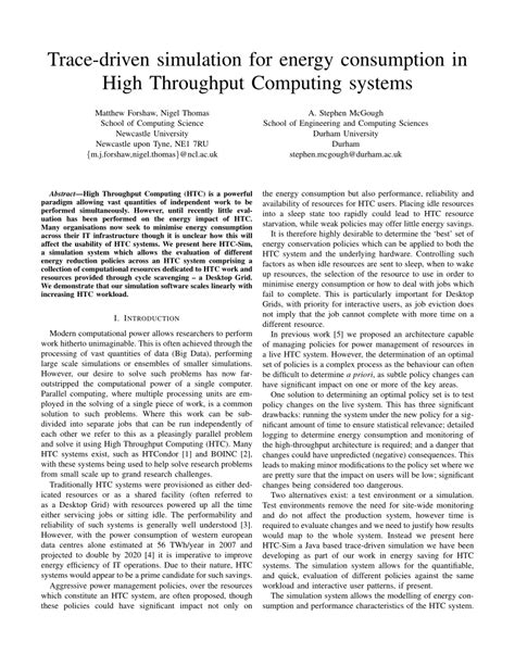 PDF Trace Driven Simulation For Energy Consumption In High Throughput Computing Systems