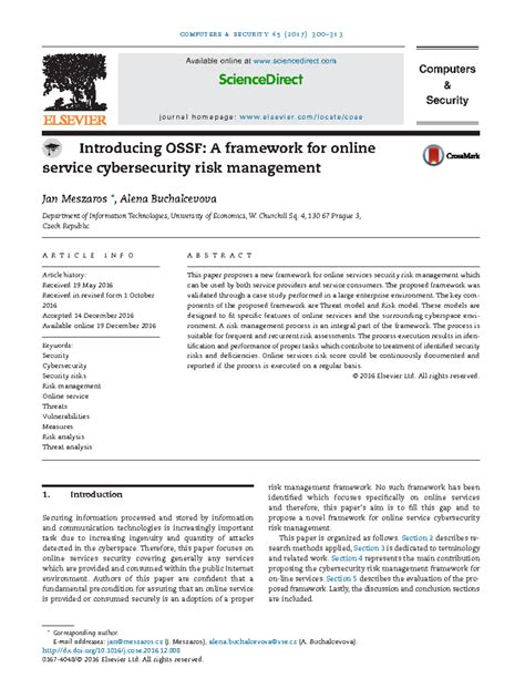 INtroducing OSSF A Framework For Online Serice Cybersecurity Introducing OSSF A Framework