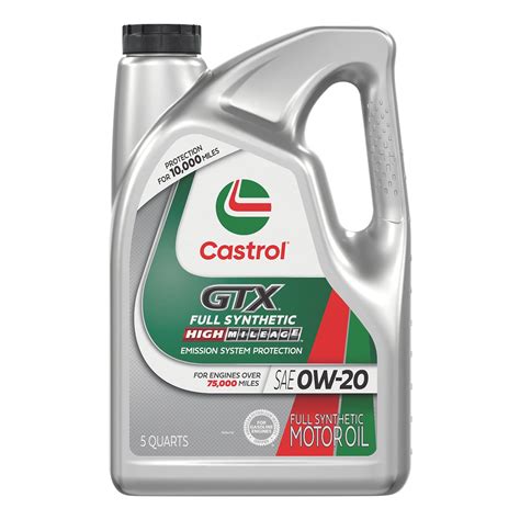 Castrol Gtx Full Synthetic High Mileage 0w 20 Motor Oil 5 Quarts