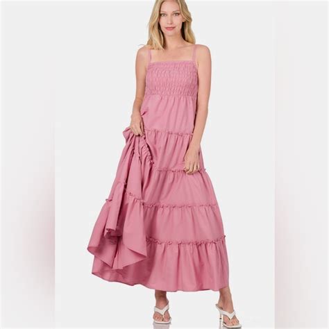 Zenana Outfitters Dresses Zenana Woven Smocked Tiered Cami Maxi