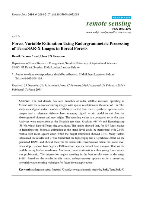 Pdf Forest Variable Estimation Using Radargrammetric Processing Of Terrasar X Images In Boreal