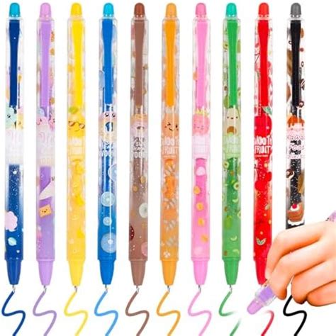 Erasable Gel Pens 10 Colors Retractable Cartoon Erasable Pens Clicker Fine Point 05 Mm Make
