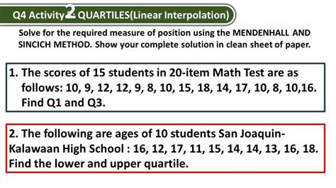 Solved Q4 Activity Quartileslinear Interpolation Solve For The