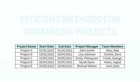 efficient methods for organizing projects excel template free