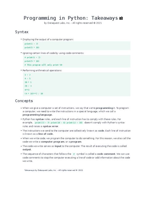 Mission 311 Programming In Python Takeaways Programming In Python Takeaways By Dataquest Labs