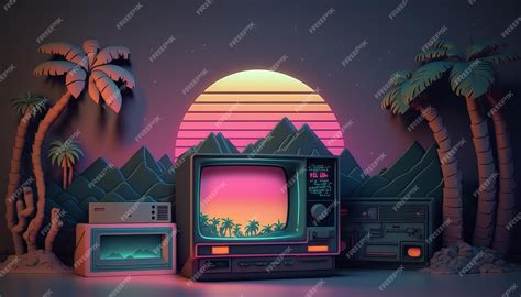 Premium Photo Synthwave 80s Retro Design Detalied Retro Background Style 80s Ai