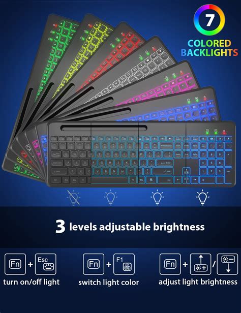 Super Slim Wireless Keyboard With Backlit Colors Phone Holder And Rechargeable Lithium Battery