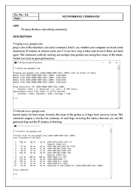 Computer Network All Experiments Ex No A NETWORKING COMMANDS Date AIM To Study The