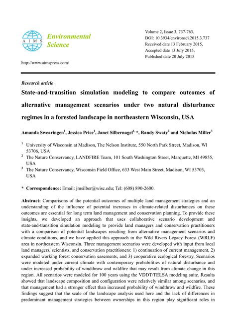 Pdf State And Transition Simulation Modeling To Compare Outcomes Of Alternative Management