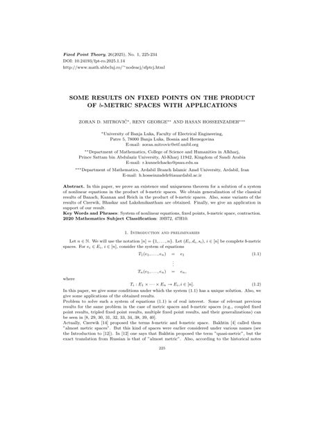 PDF Some Results On Fixed Points On The Product Of B Metric Spaces With Applications