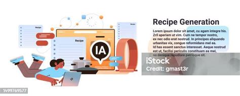 Ai 도우미 봇 레시피 생성 개념으로 컴퓨터 앱에서 다이어트 음식 콘텐츠를 만드는 여성 요리 인플루언서 밀레니엄 세대에 대한 스톡 벡터 아트 및 기타 이미지 Istock