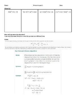 Guided Notes Lesson Part Dividing Polynomials TPT