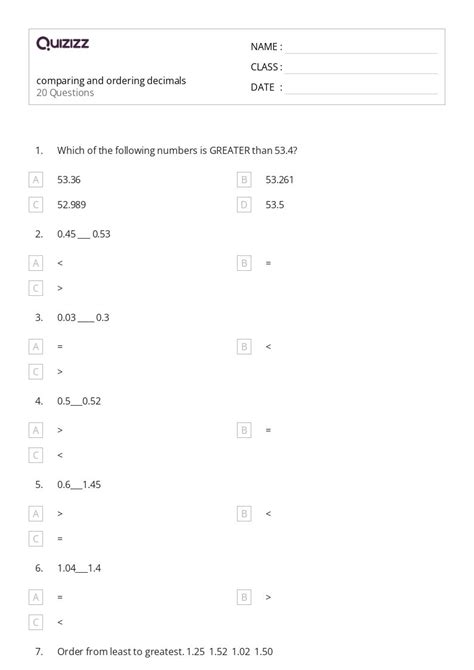 50 Comparing And Ordering Length Worksheets For 6th Class On Quizizz Free And Printable