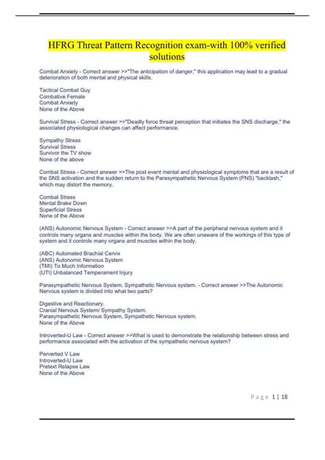 Hfrg Threat Pattern Recognition Exam With 100 Verified Solutions Exit Hesi Stuvia Us