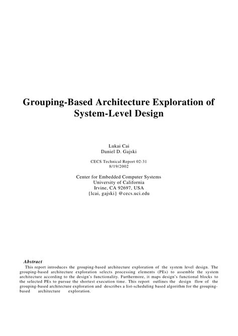 Pdf Grouping Based Architecture Exploration Of System Level Design