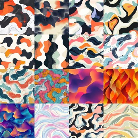 Abstract Waveform Seamless Patterns Modern Fluid Line Designs Etsy