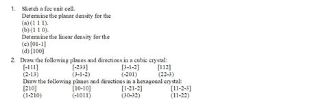 Solved Sketch A Fcc Unit Cell Determine The Planar Chegg