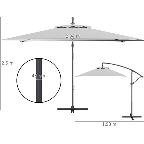 Outsunny Light Grey Crank And Tilt Cantilever Parasol With Cross Base