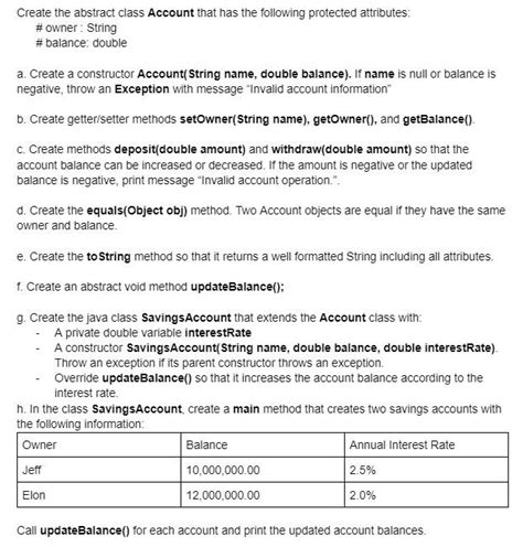 Solved Create The Abstract Class Account That Has The