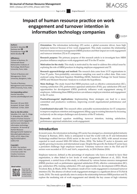 Pdf Impact Of Human Resource Practice On Work Engagement And Turnover Intention In Information