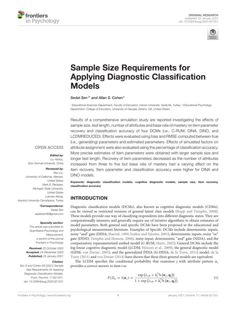 Pdf Sample Size Requirements For Applying Diagnostic Classification Models