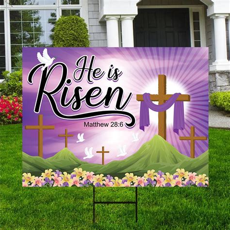 Happy Easter He Is Risen Yard Sign Coroplast Jesus Easter Sign Religious Easter Day