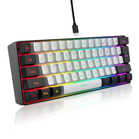 Hxsj Hxsj 1pc 61 Key Membrane Wired Keyboard With Detachable Cable Dual Color Injected Keycaps