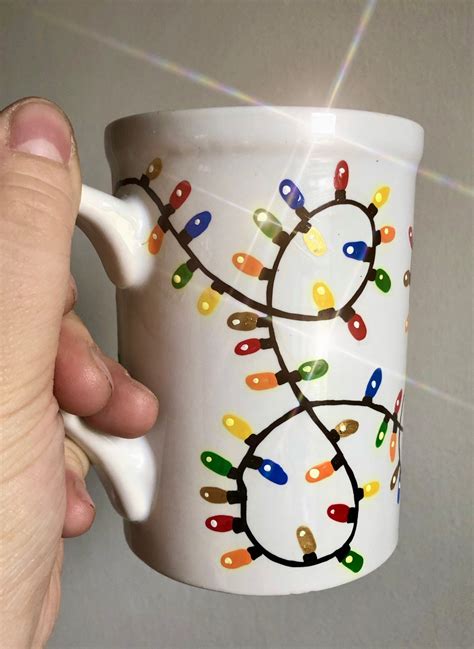 Hand Painted Christmas String Lights Mug Hand Painted Christmas Mug
