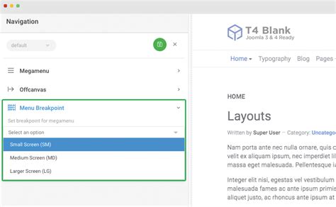 navigation settings joomlart
