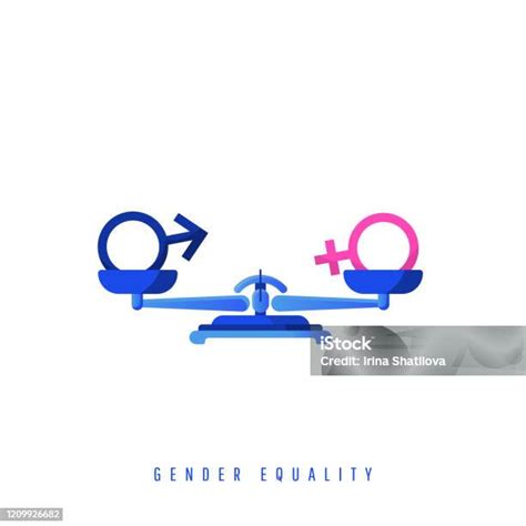 남녀 평등 개념 금속 기계 식 저울의 성별 균형 기호 플랫 스타일의 벡터 일러스트 아이콘입니다 0명에 대한 스톡 벡터 아트 및